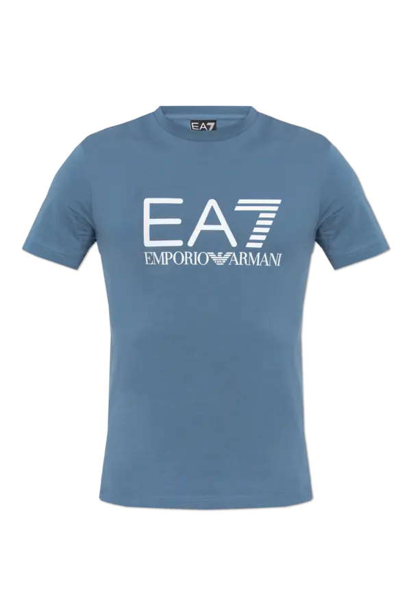Emporio Armani T-shirt With A Printed Logo - Blue