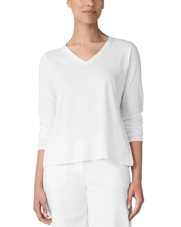 Eileen Fisher V-neck Long Sleeve Tee - White