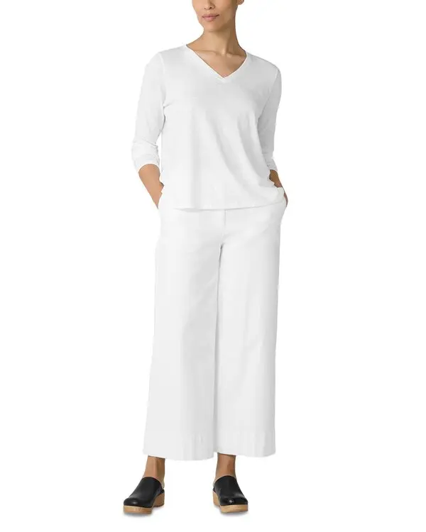 Eileen Fisher V-neck Long Sleeve Tee - White