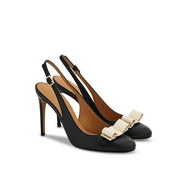 FERRAGAMO Vibily 95 Leather Slingback Pumps - Nero