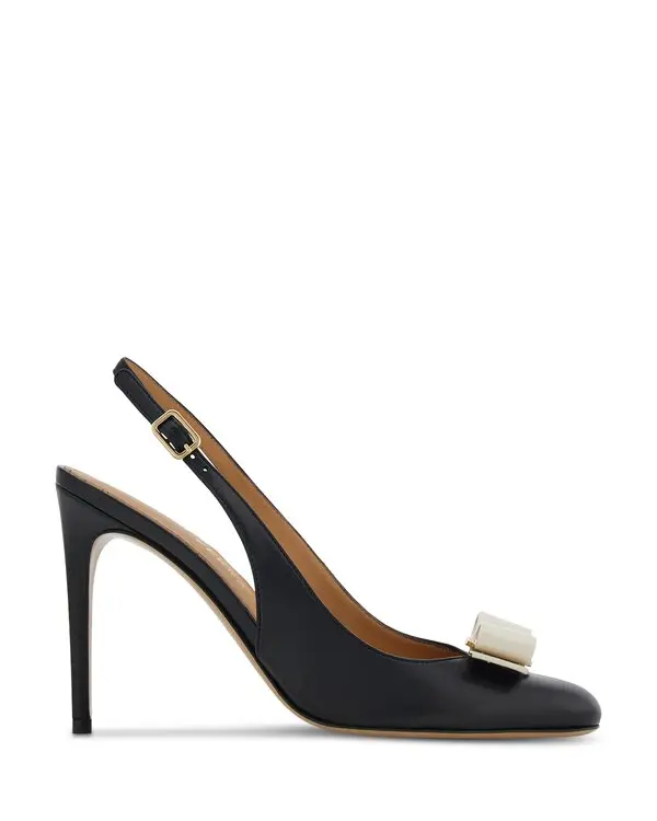 FERRAGAMO Vibily 95 Leather Slingback Pumps - Nero
