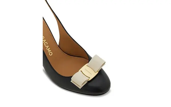 FERRAGAMO Vibily 95 Leather Slingback Pumps - Nero