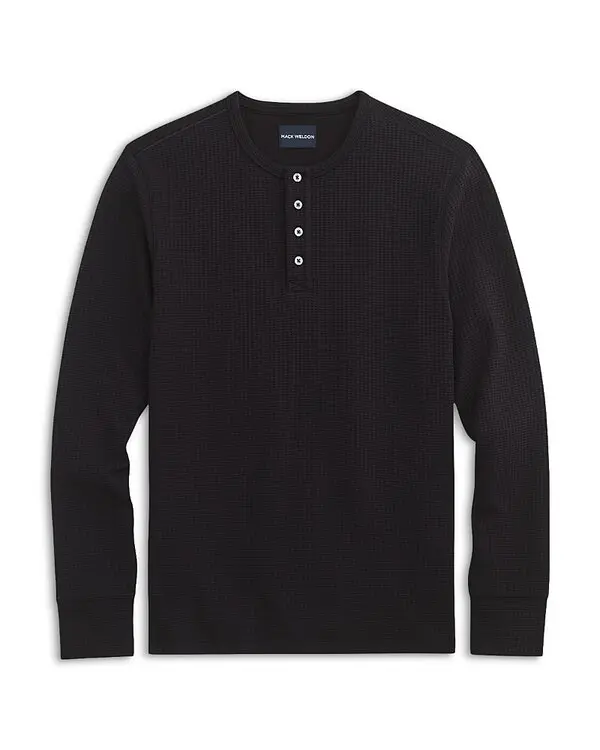 Mack Weldon Long Sleeved Waffle Knit Henley Tee - True Black