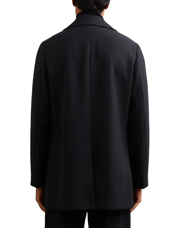 REISS Wool Blend Double Breasted Pea Coat - Navy