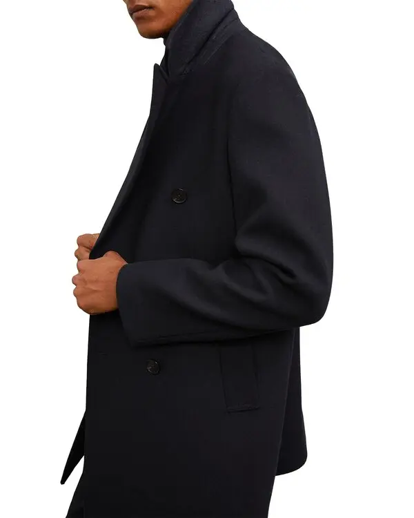 REISS Wool Blend Double Breasted Pea Coat - Navy