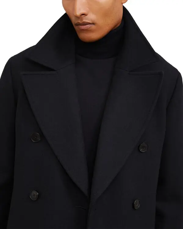 REISS Wool Blend Double Breasted Pea Coat - Navy