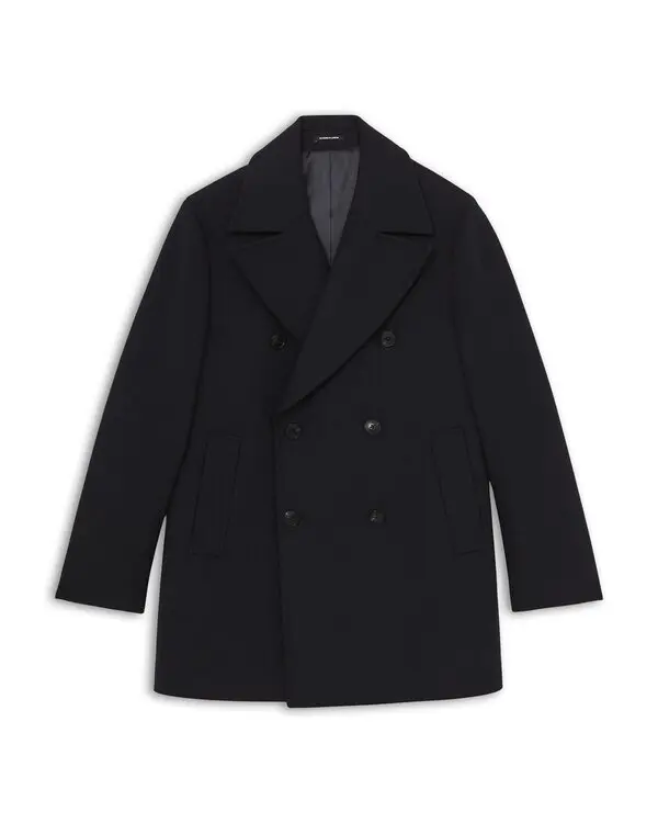 REISS Wool Blend Double Breasted Pea Coat - Navy