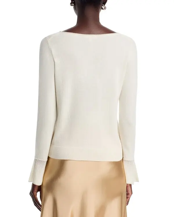 Lafayette 148 New York Ruffle Trim Bateau Neck Sweater