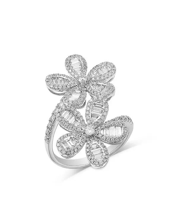 Bloomingdale'S Diamond Round & Baguette Daisy Bypass Ring 1.54 Tcw - White Gold