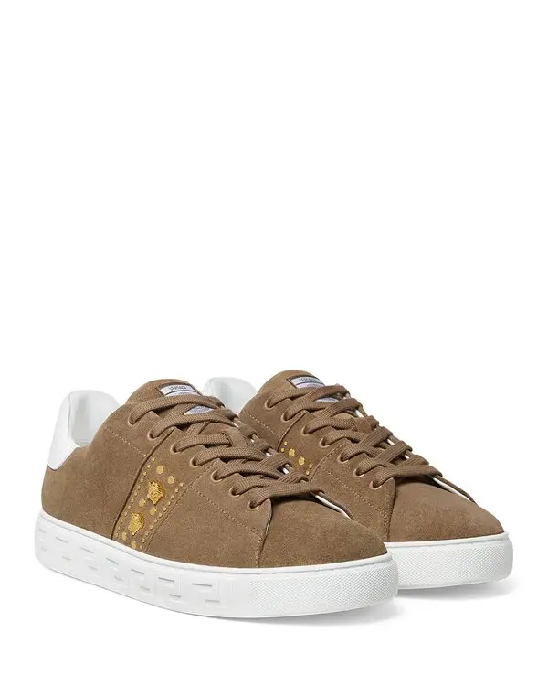 Versace Greca Embellished Suede Sneakers