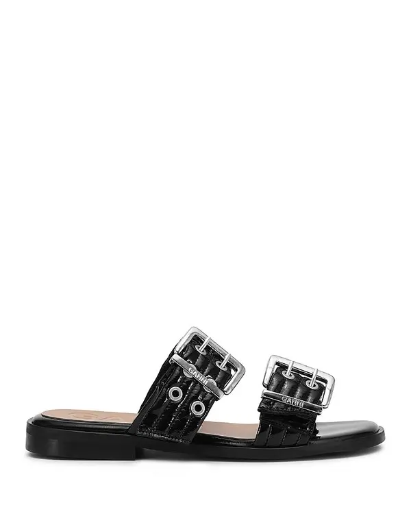 GANNI Buckled Slide Sandals - Black
