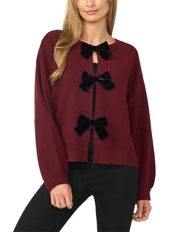 CECE DUPRAZ Bow Closure Cardigan Sweater - Cabernet