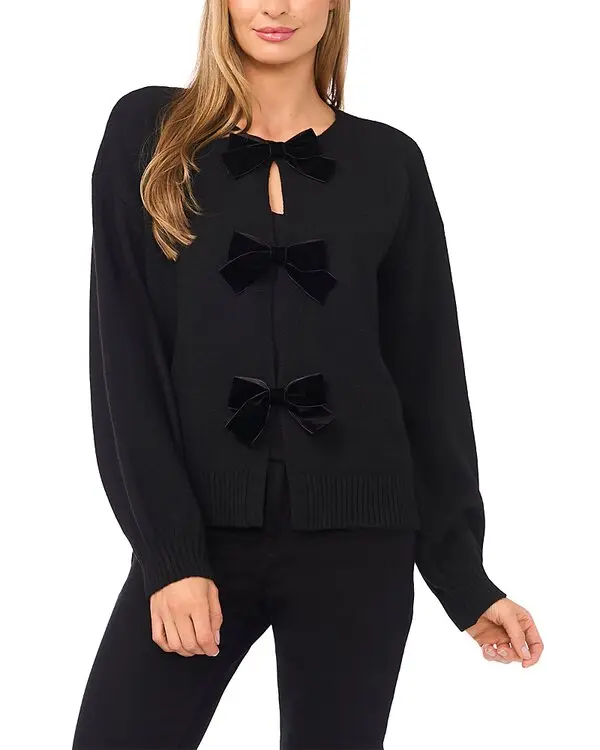 CECE DUPRAZ Bow Closure Cardigan Sweater - Rich Black