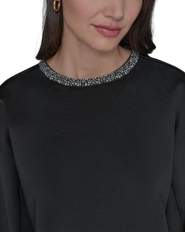 Karl Lagerfeld Embellished Neck Pullover Sweater