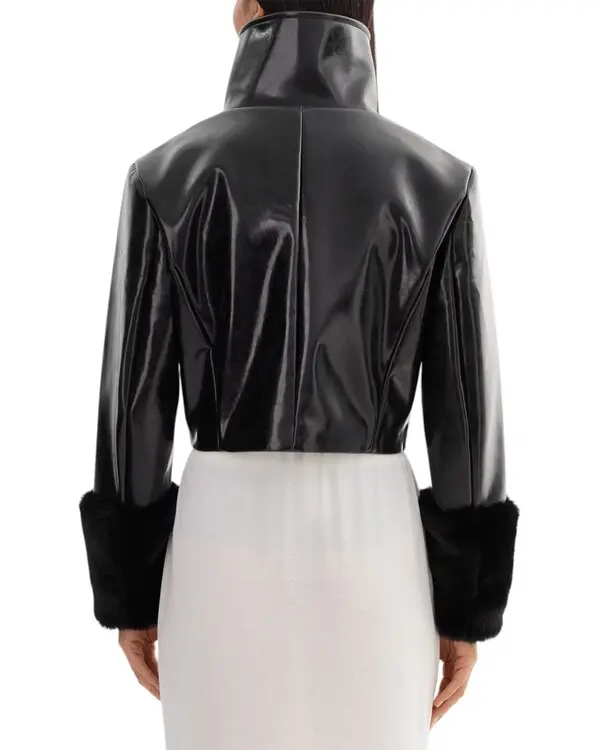 LAMARQUE Faux Leather Jacket With Fur Cuffs