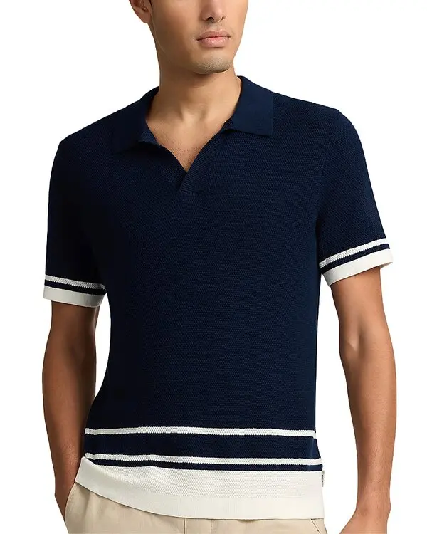 Onia Cotton Textured Johnny Collar Polo - Midnight/egret