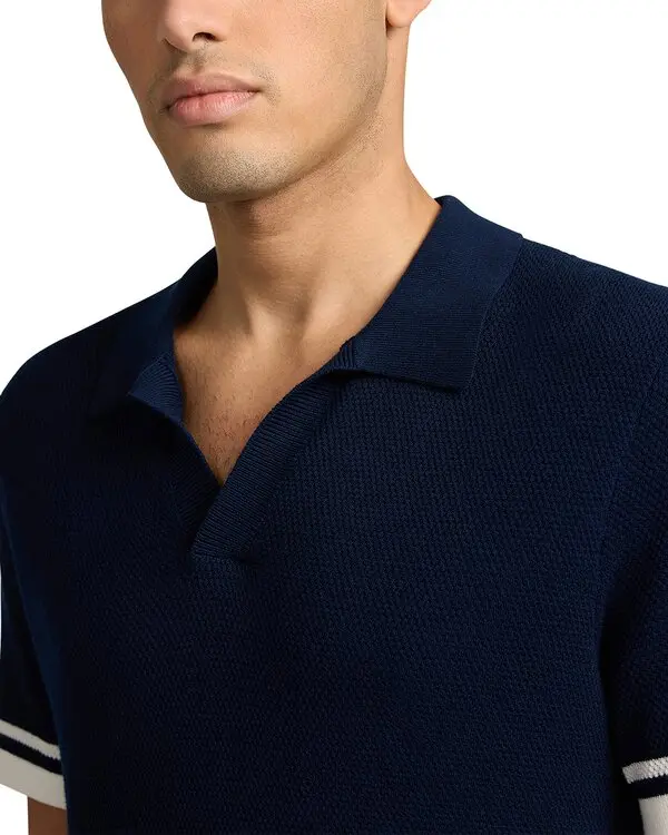 Onia Cotton Textured Johnny Collar Polo - Midnight/egret