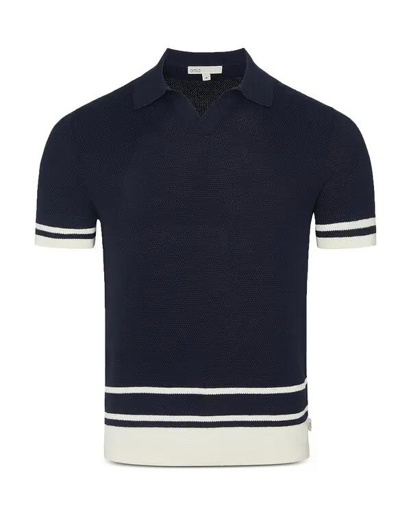 Onia Cotton Textured Johnny Collar Polo - Midnight/egret