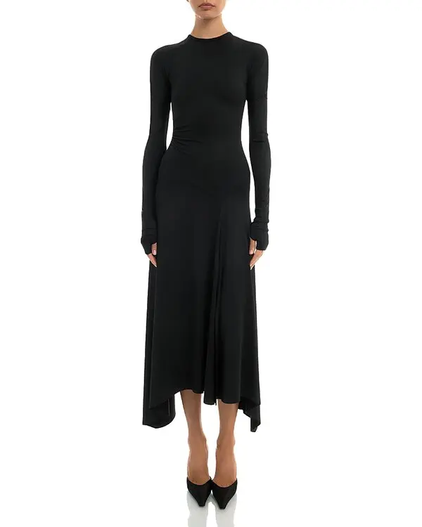 Victoria Beckham Long Sleeve Asymmetrical Midi Dress - Black