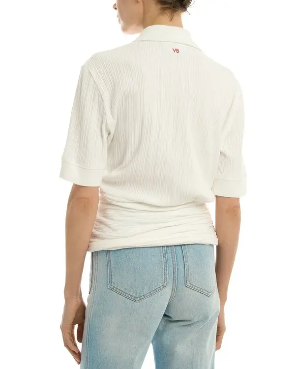 Victoria Beckham Ribbed Cotton Twist Detail Polo Top