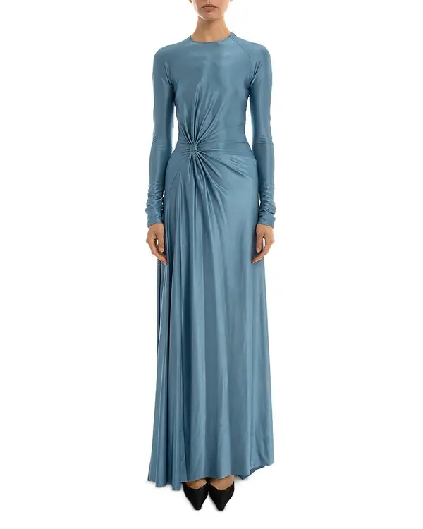 Victoria Beckham Long Sleeve Twist Detail Gown - Stone