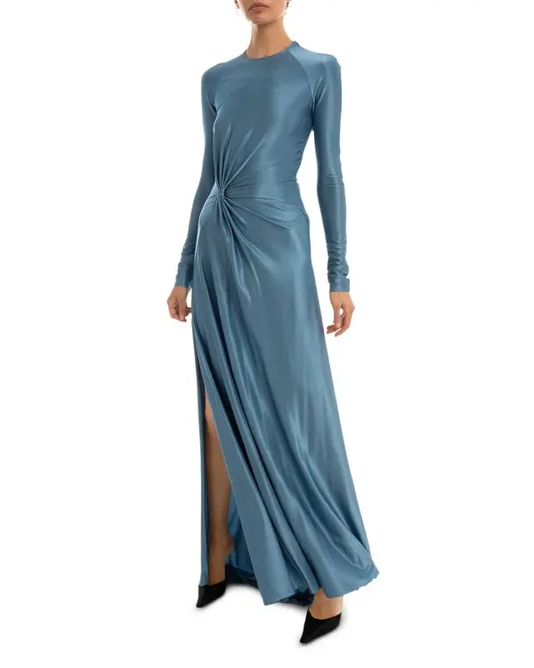 Victoria Beckham Long Sleeve Twist Detail Gown - Stone