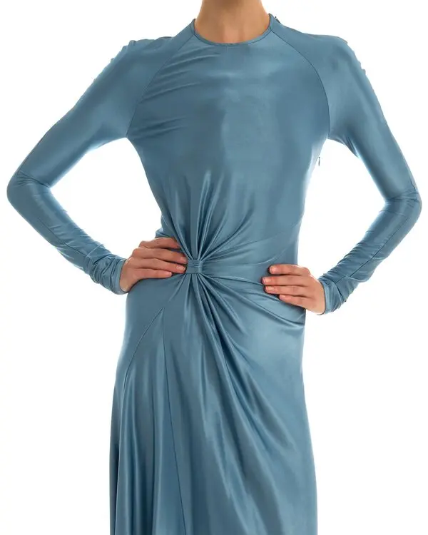 Victoria Beckham Long Sleeve Twist Detail Gown - Stone