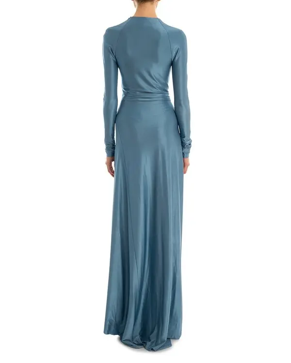 Victoria Beckham Long Sleeve Twist Detail Gown - Stone