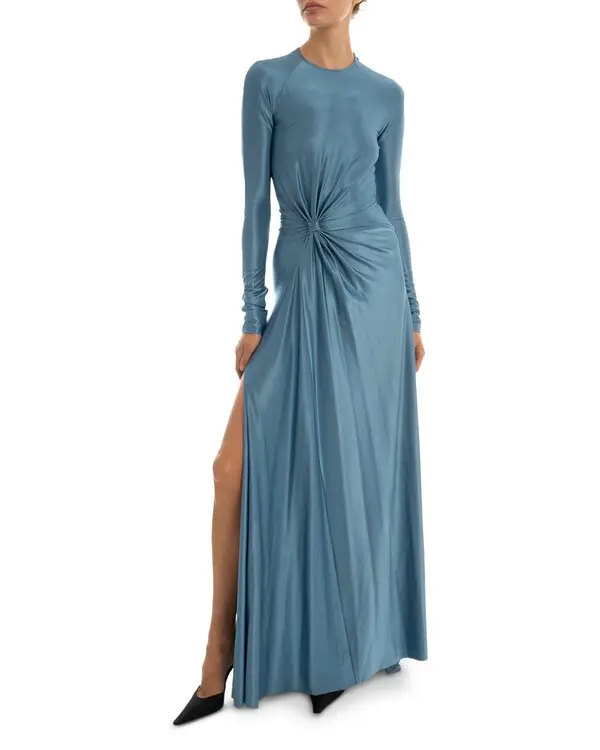 Victoria Beckham Long Sleeve Twist Detail Gown - Stone