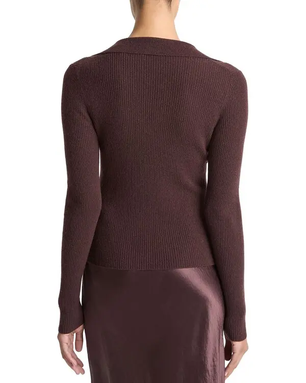 Vince Cashmere Silk Ribbed Polo Top - Fig