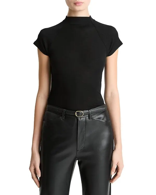 Vince Cap Sleeve Raglan Mock Neck Top - Black