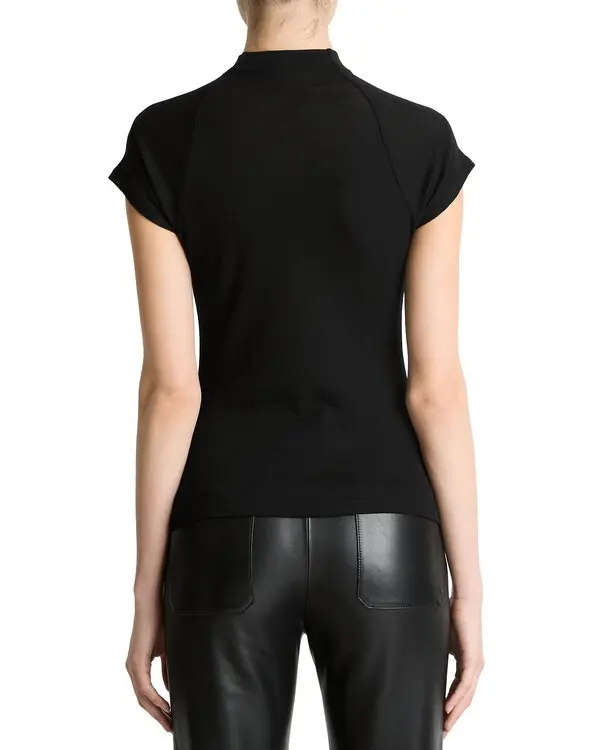 Vince Cap Sleeve Raglan Mock Neck Top - Black