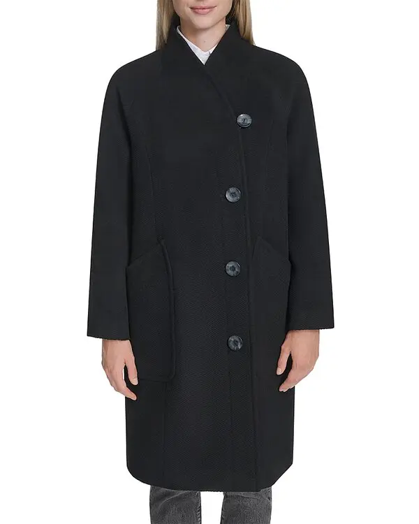 Cole Haan Asymmetric Chevron Wool Blend Coat