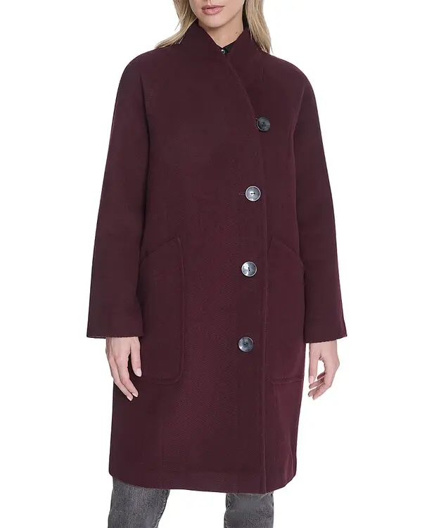 Cole Haan Asymmetric Chevron Wool Blend Coat - Burgundy