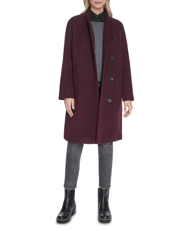 Cole Haan Asymmetric Chevron Wool Blend Coat - Burgundy