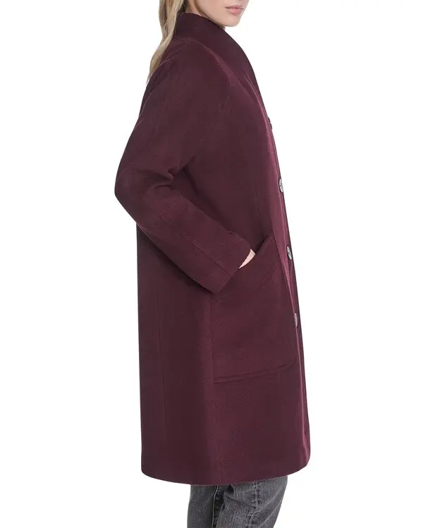 Cole Haan Asymmetric Chevron Wool Blend Coat - Burgundy
