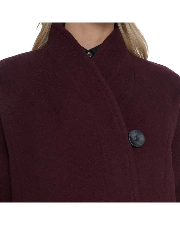 Cole Haan Asymmetric Chevron Wool Blend Coat - Burgundy