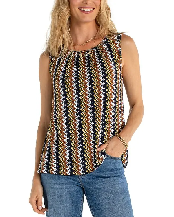 LIVERPOOL Sleeveless Knit Top With Geometric Print - Stripe