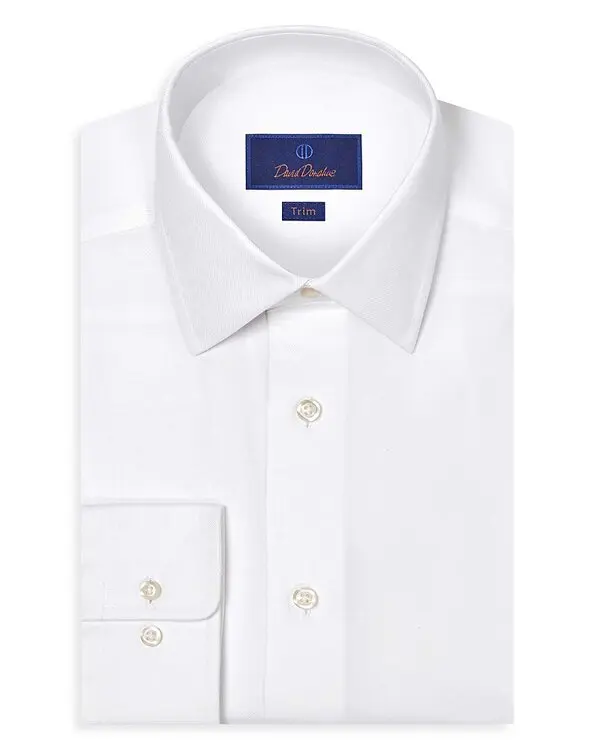 David Donahue Trim Fit Cashmere Blend Solid Twill Dress Shirt - White/ White
