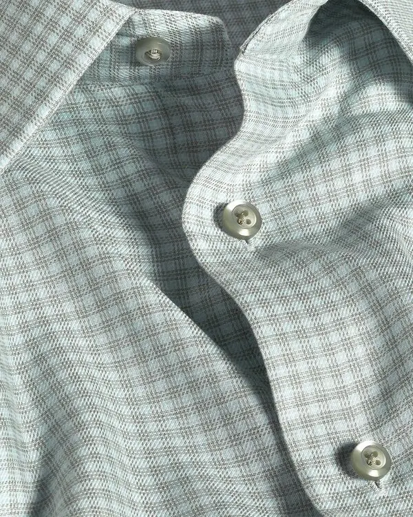 David Donahue Trim Fit Cashmere Blend Twill Check Dress Shirt - Sage