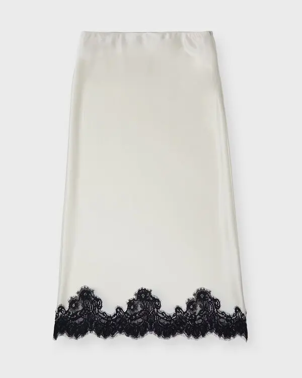 WAKAKUU Lace Trim Midi Skirt - Offwhite