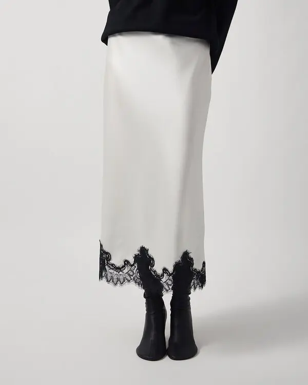 WAKAKUU Lace Trim Midi Skirt - Offwhite
