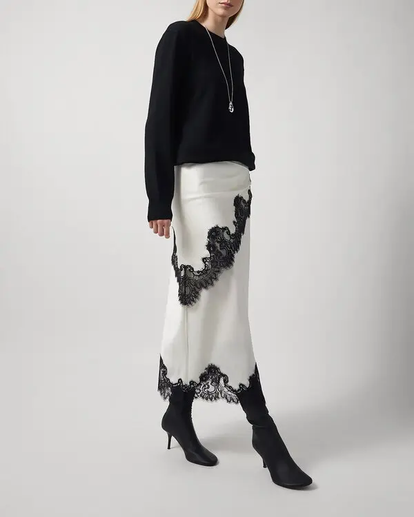 WAKAKUU Lace Trim Midi Skirt - Offwhite