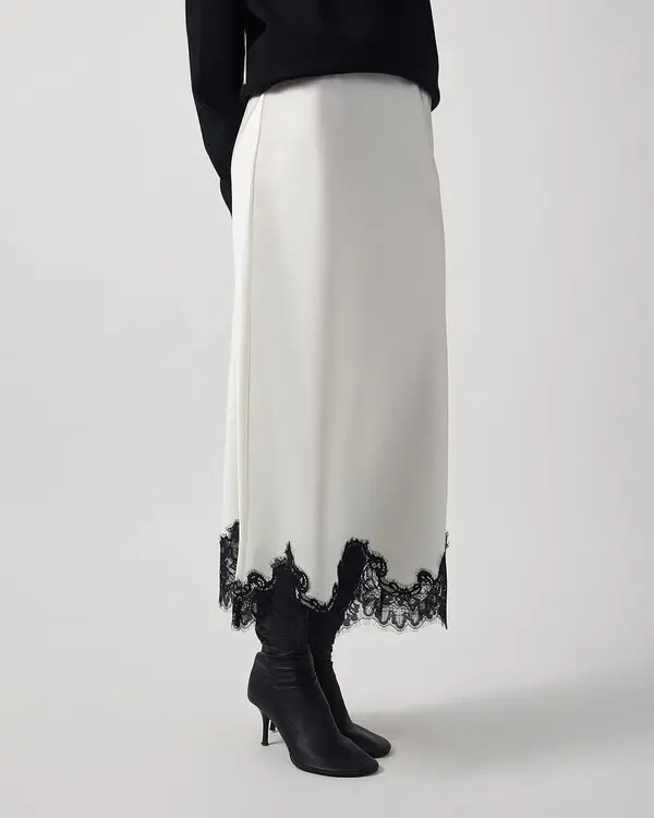 WAKAKUU Lace Trim Midi Skirt - Offwhite