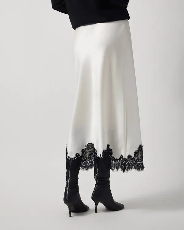 WAKAKUU Lace Trim Midi Skirt - Offwhite