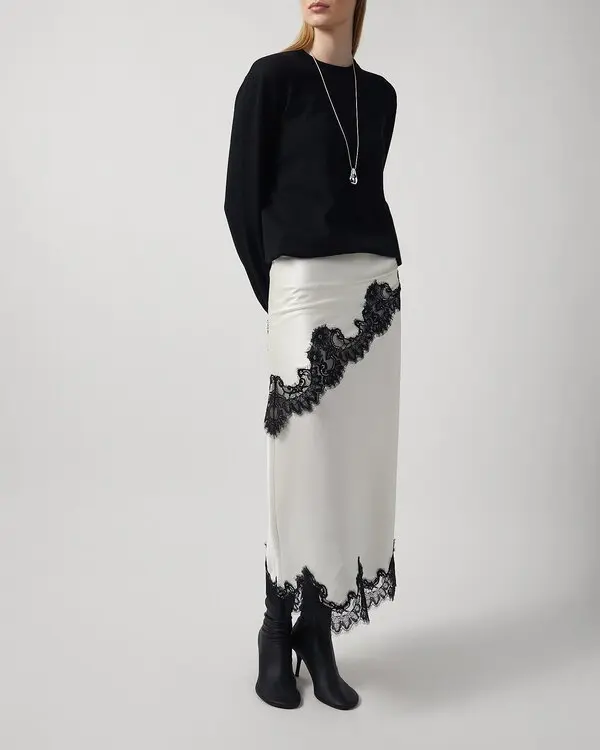 WAKAKUU Lace Trim Midi Skirt - Offwhite