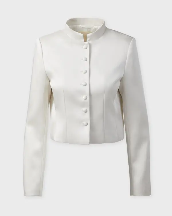 WAKAKUU Joliet Jacket Tailored Cropped Blazer With Stand Collar - Cream