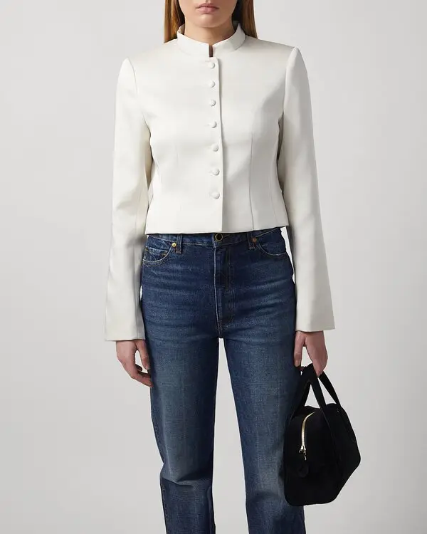 WAKAKUU Joliet Jacket Tailored Cropped Blazer With Stand Collar - Cream