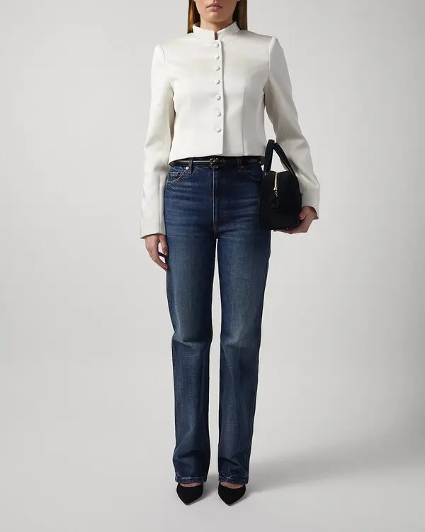 WAKAKUU Joliet Jacket Tailored Cropped Blazer With Stand Collar - Cream