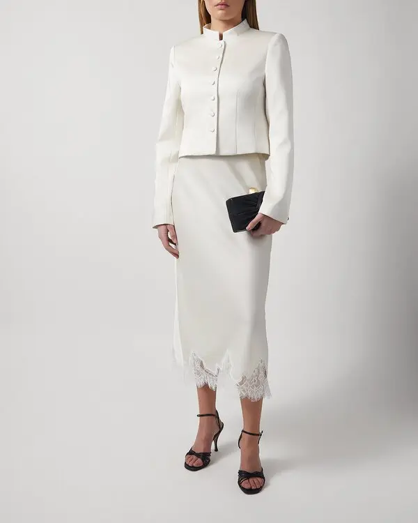 WAKAKUU Joliet Jacket Tailored Cropped Blazer With Stand Collar - Cream